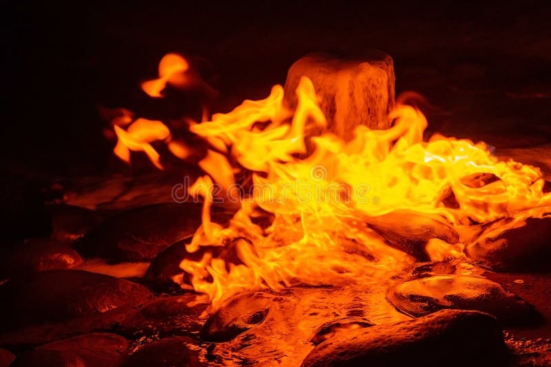 Spring of Fire Water. Burning Methane in Water Stock Photo - Image of ...
