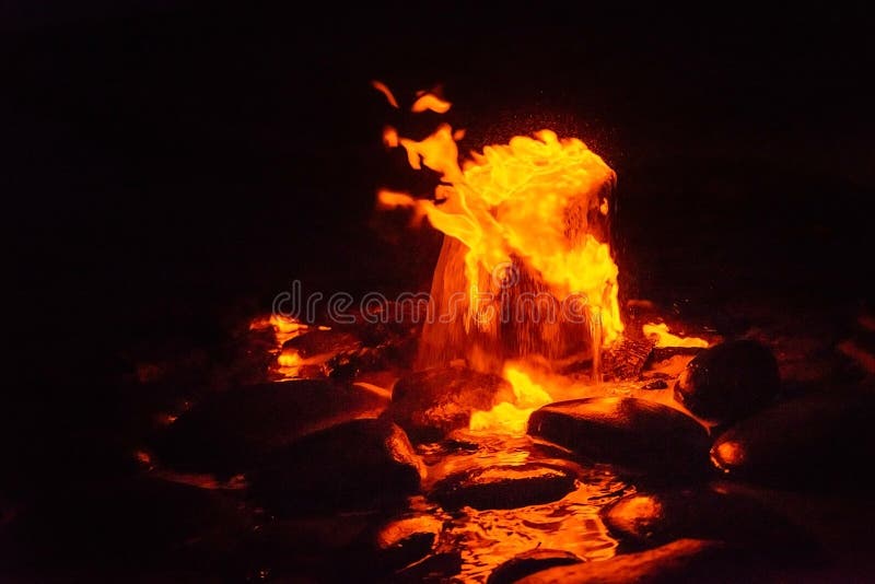 Spring of Fire Water. Burning Methane in Water Stock Photo - Image of ...
