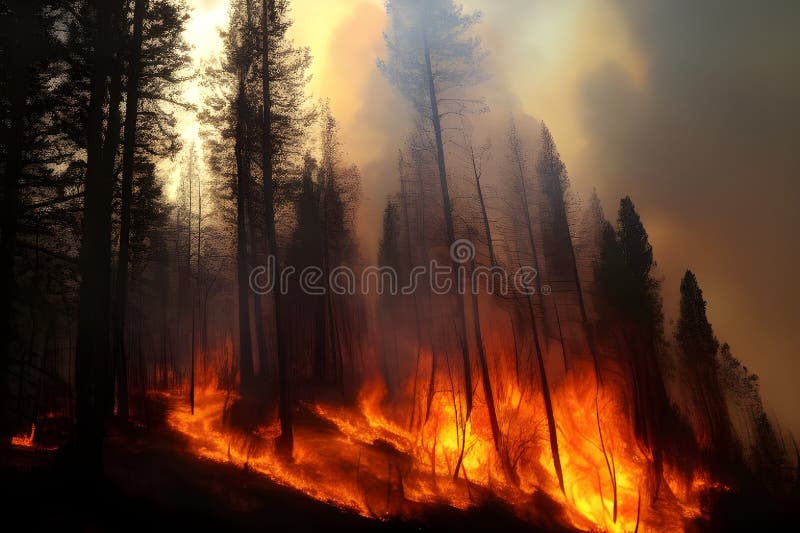 Spring Fires Creepy Shots, Burning Trees and Grass Stock Illustration ...