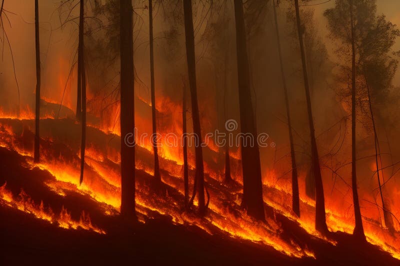 Spring Fires Creepy Shots, Burning Trees and Grass Stock Illustration ...