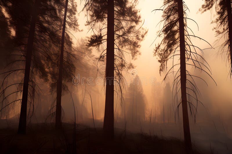 Spring Fires Creepy Shots, Burning Trees and Grass Stock Illustration ...
