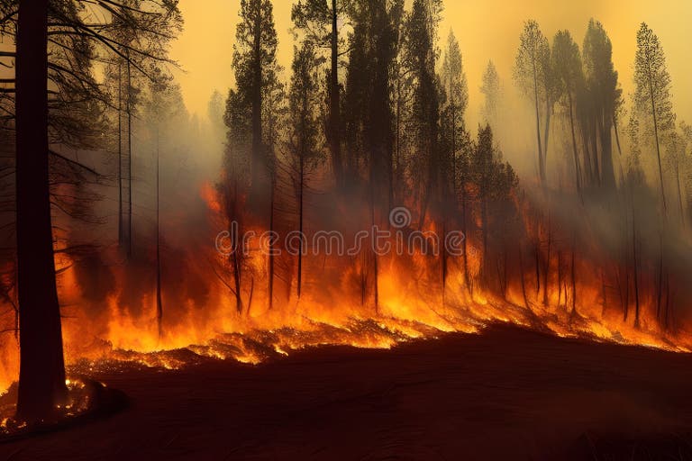 Spring Fires Creepy Shots, Burning Trees and Grass Stock Illustration ...