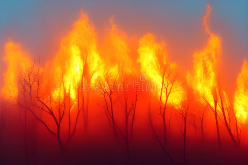 Spring Fires Creepy Shots, Burning Trees and Grass Stock Illustration ...
