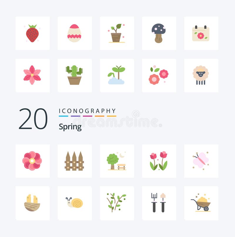20 Spring Flat Color Icon Pack Like Spring Nature Bench Flower Baloon ...