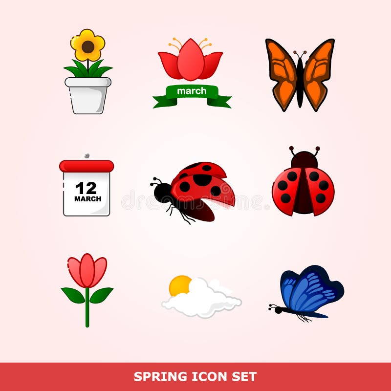 Spring Flat Icon Set Vector AD300 Stock Vector - Illustration of icon ...