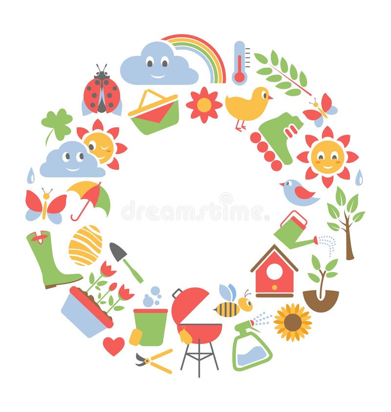 Spring Flat Icons in Circle Isolated on White Stock Vector ...