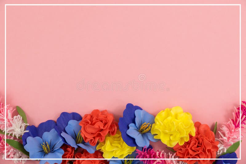 Spring Flat Lay Composition with Lettering, Pink Background with ...