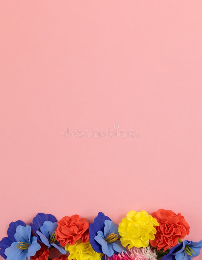 Spring Flat Lay Composition with Lettering, Pink Background with ...