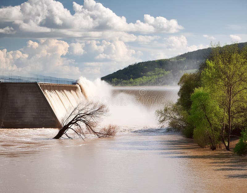 Spring Flood Broke through the Dam. Neural Network Stock Illustration ...