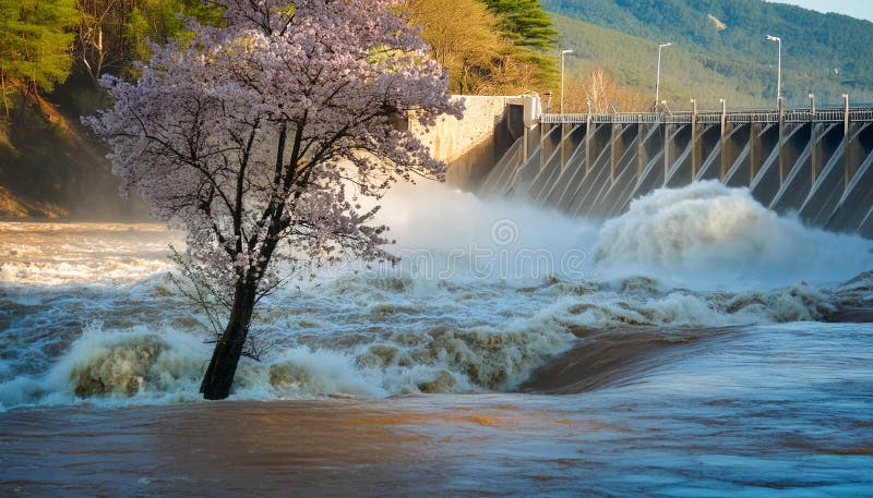 Spring Flood Broke through the Dam. Neural Network Stock Illustration ...