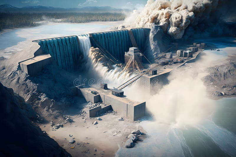 Spring Flood Broke through the Dam. Neural Network AI Generated Stock ...