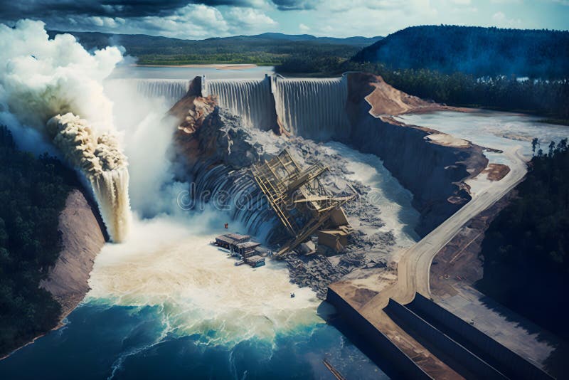 Spring Flood Broke through the Dam. Neural Network AI Generated Stock ...