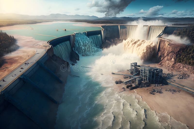 Spring Flood Broke through the Dam. Neural Network AI Generated Stock ...