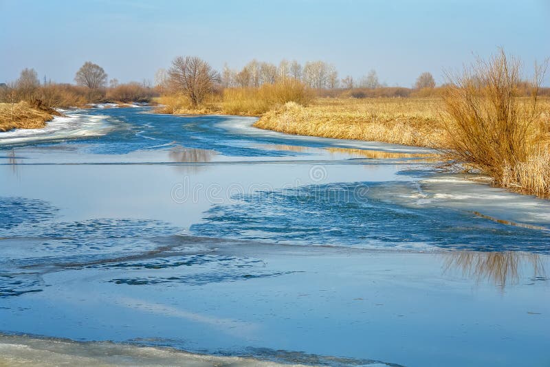 Spring Flood on the River. High Water Stock Image - Image of floodplain ...