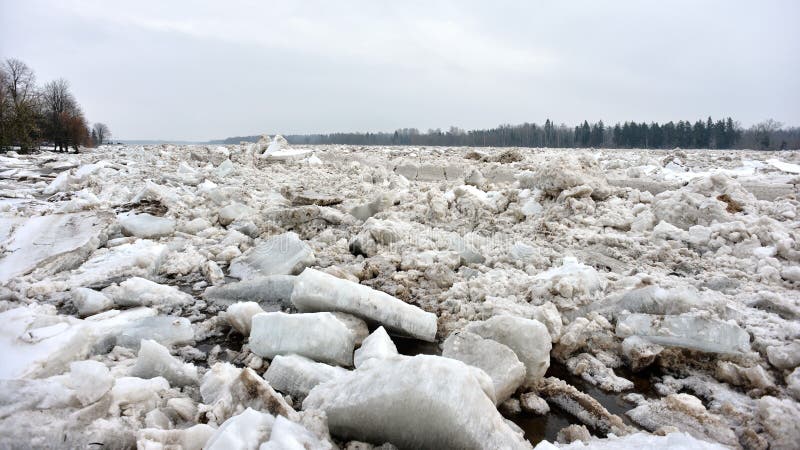 Spring Flood Threat. the Ice Jam on the River. Stock Photo - Image of ...