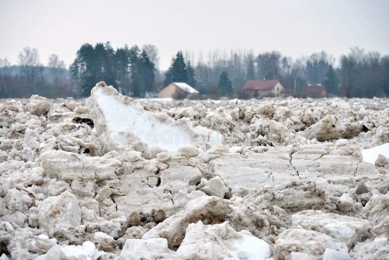 Spring Flood Threat. the Ice Jam on the River. Stock Image - Image of ...