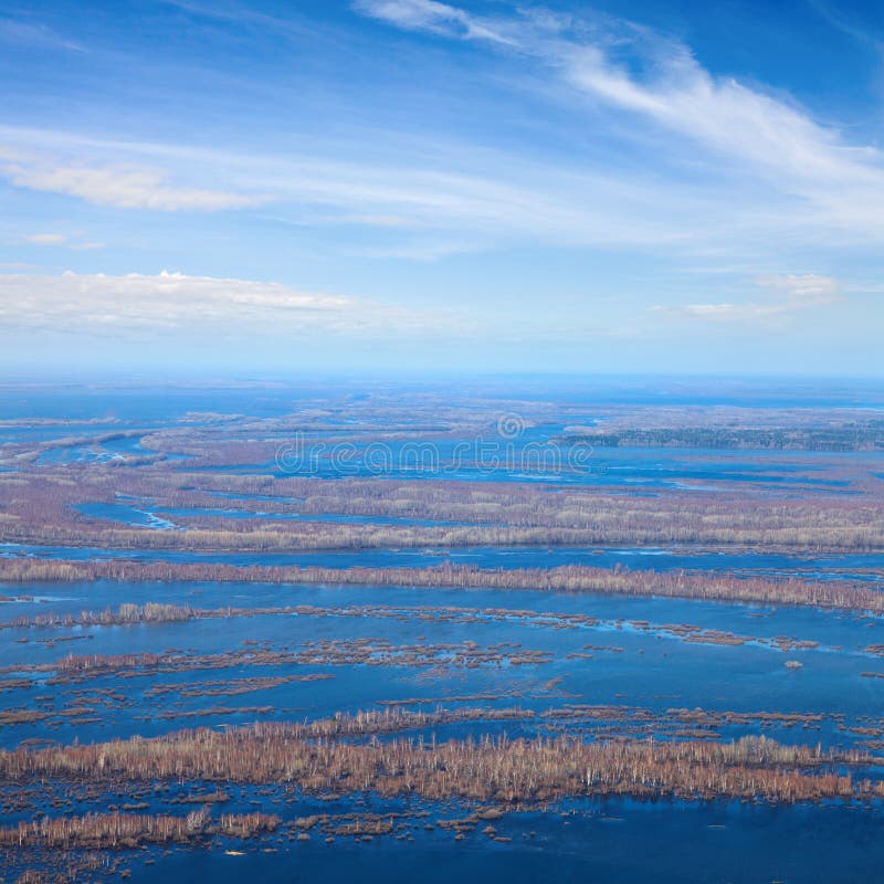 Spring Flooding of Forest River, Top View Stock Photo - Image of ...