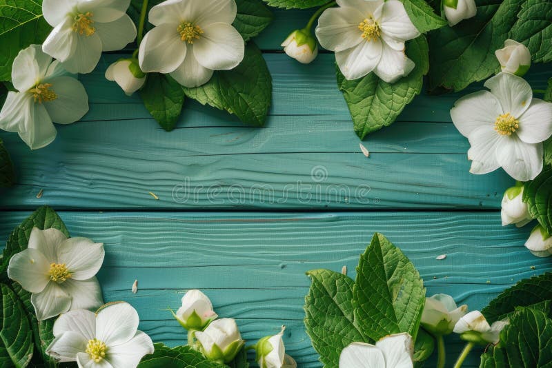 Spring Floral Background. Green Frame of White Forest Flowers Stock ...