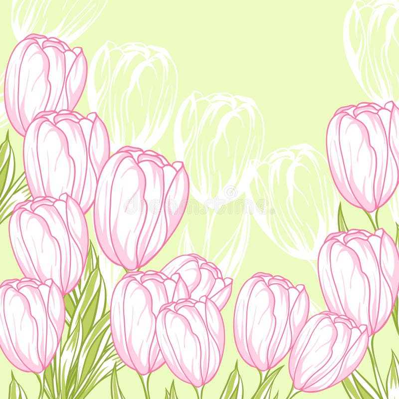 Spring Floral Background with Pink Tulips. Vector Stock Vector ...