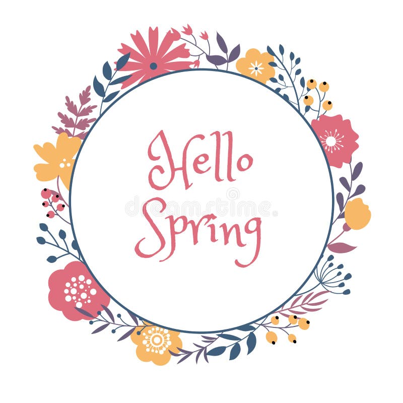 Spring Floral Circle Frame Design on White Background. Stock Vector ...