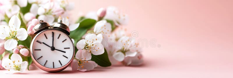 Spring Floral Clock. Beautiful White Flowering Tree Branches with Alarm ...