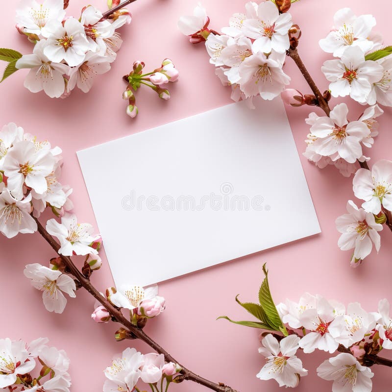 Spring Floral Composition, Blank Card Mockup on Pastel Pink Background ...