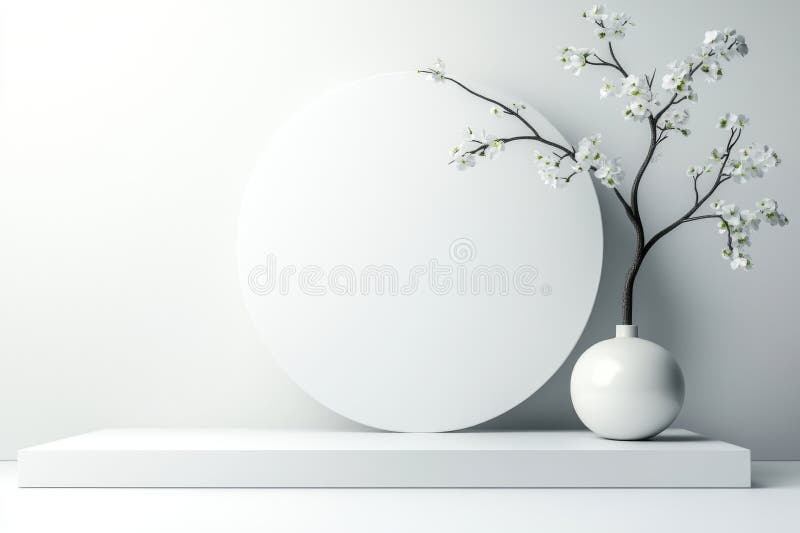Spring Floral Decor, Chic Spring Podium Set Against White Backdrop ...