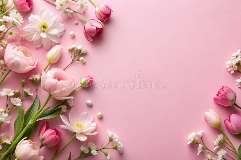 Spring Floral Flat Lay Template Soft Pink Background for Sentimental ...