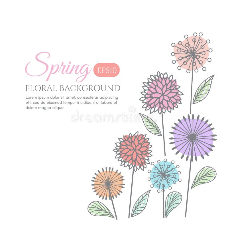 Spring Floral Flower Pastel Line Draw Art Vector Background Design ...