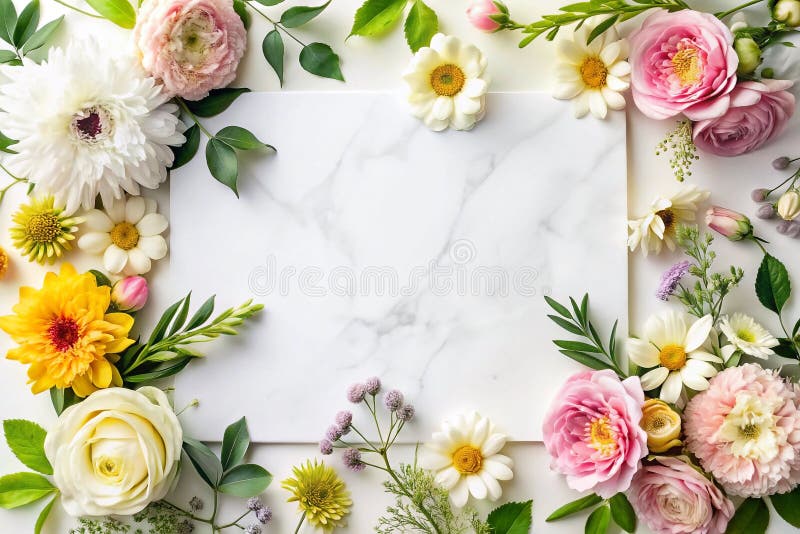 Spring Floral Frame on Marble Background Stock Illustration ...