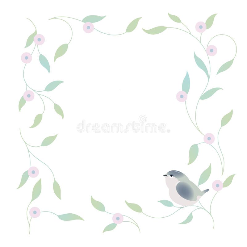 Spring Floral Frame with a Small Bird Stock Illustration - Illustration ...