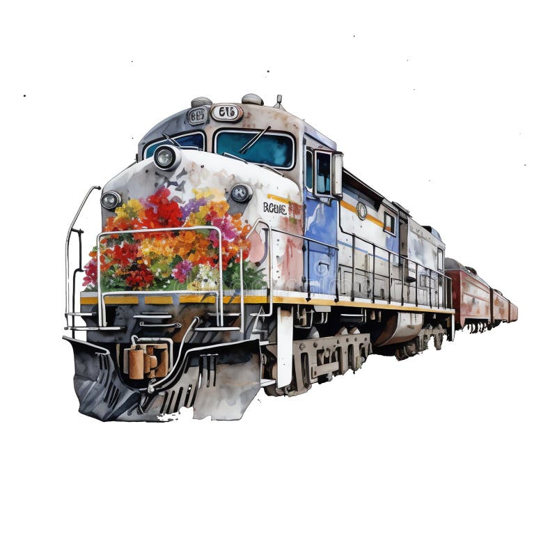 Spring Floral Train Watercolor Illustration, Spring Clipart Stock ...