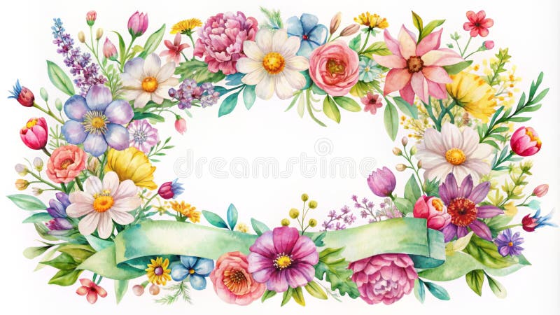 Spring Floral Watercolor Frame with May Flower Banner Ornate Decor for ...