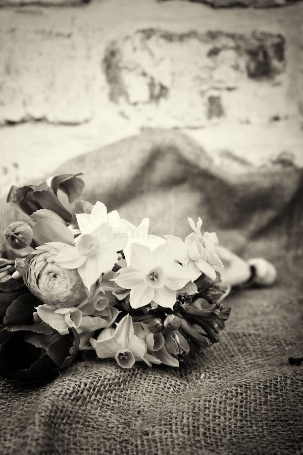 Spring Flower Arrangement Against a Rustic Background Stock Image ...