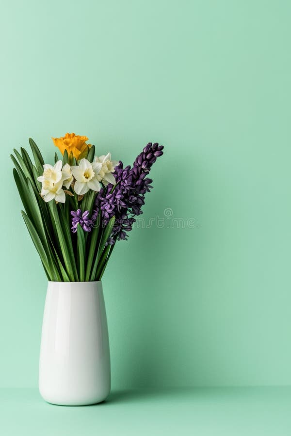 Spring Flower Arrangement, Spring Daffodils and Hyacinths Arranged on ...