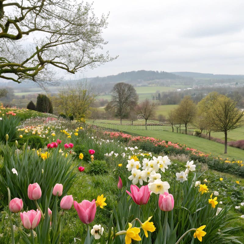 Spring Flower Background Easter Landscape Stock Illustration ...