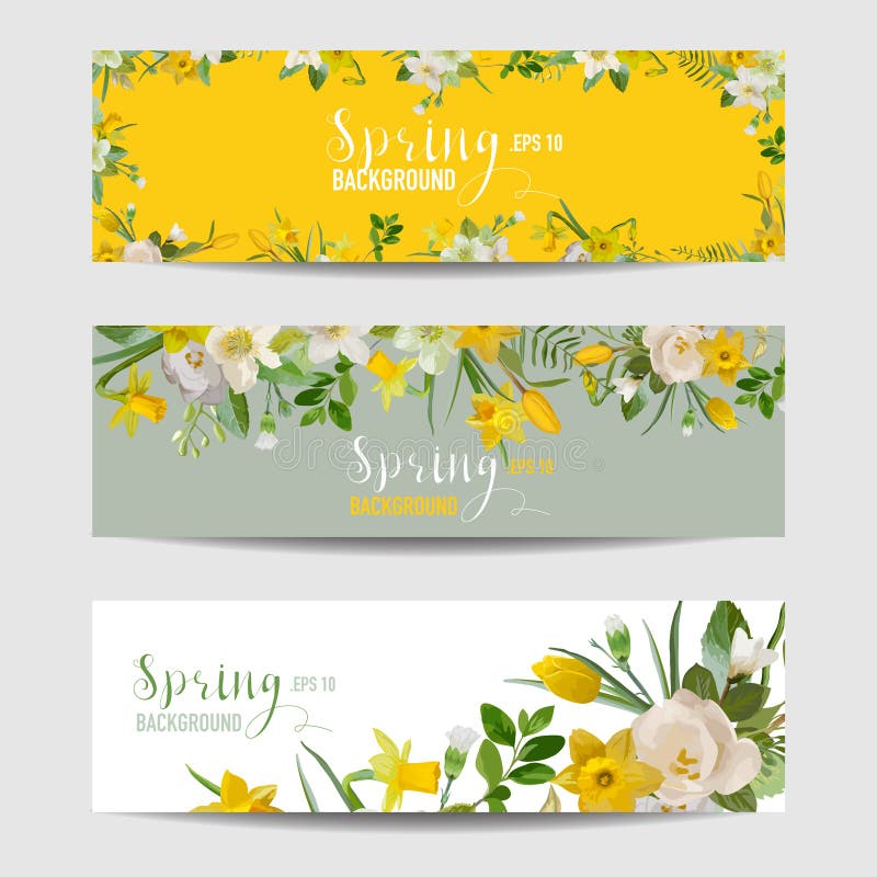 Spring Flower Banner Set stock illustration. Illustration of flower ...