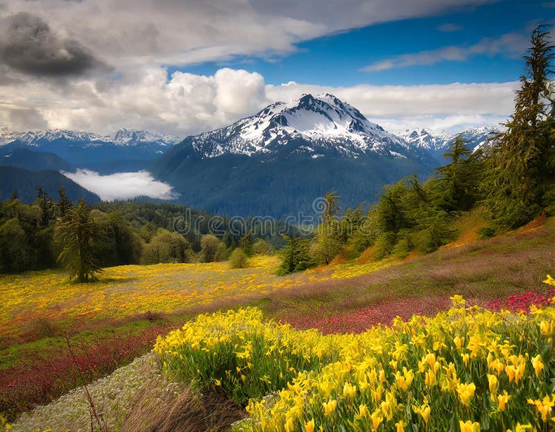 The Spring Flower Field of Olympic National Park Stock Image - Image of ...