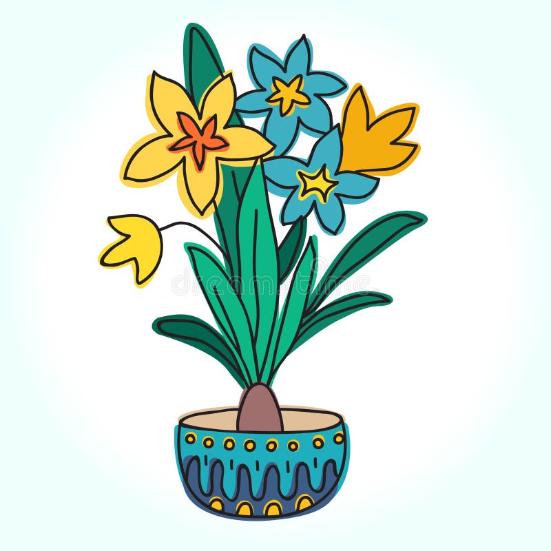 Spring Flower in Pot, Vector Illustration. Stock Vector - Illustration ...