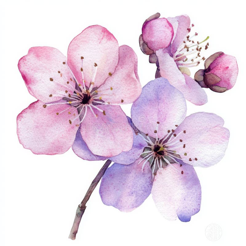 Spring Flower Watercolors, Depicted in Isolation on a White Surface ...