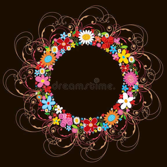 Spring Flower Wreath and Swirls Stock Vector - Illustration of pattern ...