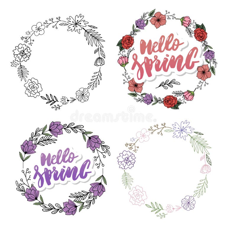 Spring Flower Wreath Vector Set Design Beautiful Stock Illustration ...