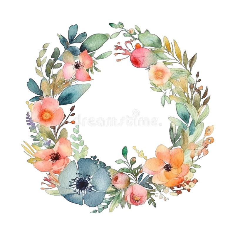 Spring Flower Wreath Watercolor Generative AI Illustrations Stock ...