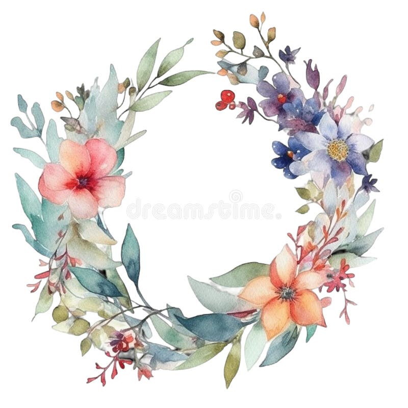 Spring Flower Wreath Watercolor Generative AI Illustrations Stock ...