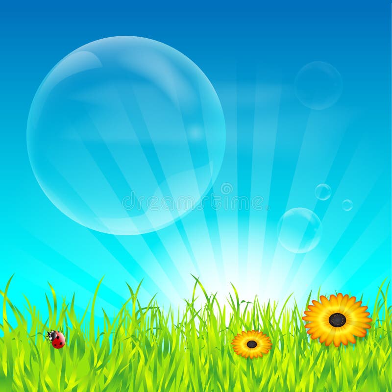 Spring Flowering Meadow and Transparent Bubbles Stock Vector ...