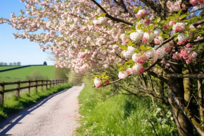 Spring Flowering Tree beside a Cleared Cycling Path Stock Photo - Image ...