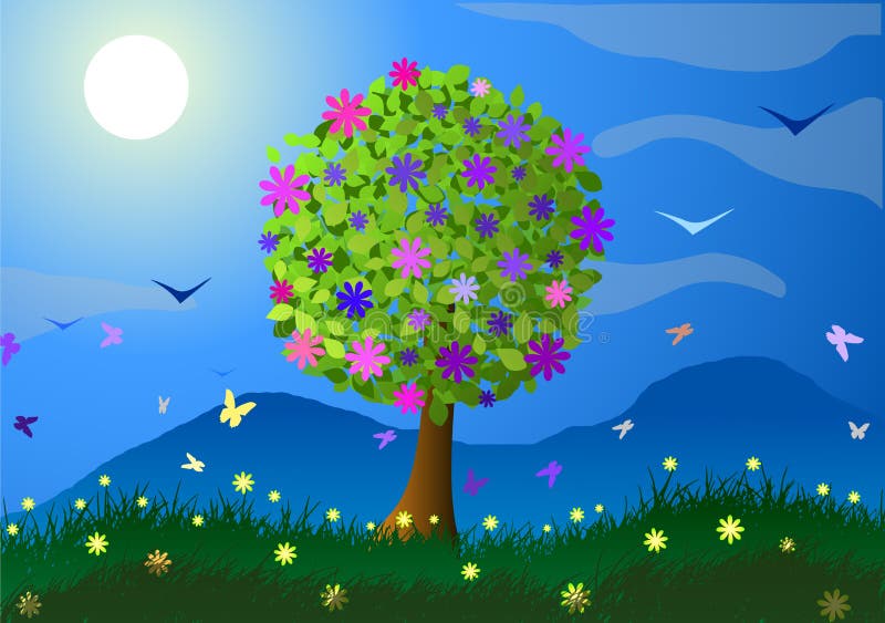 Flowering apricot tree stock vector. Illustration of clip - 61491100