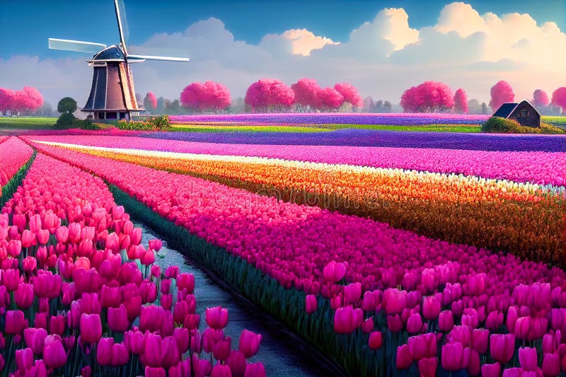 Spring Flowering Tulips in Holland. Tulip Fields Stock Photo - Image of floral, farm: 273294512