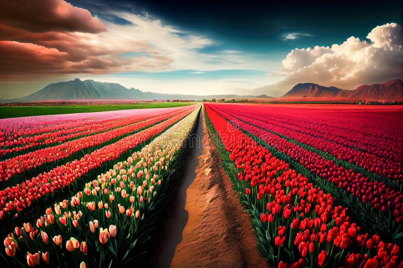 Spring Flowering Tulips in Holland. Tulip Fields Stock Photo - Image of ...