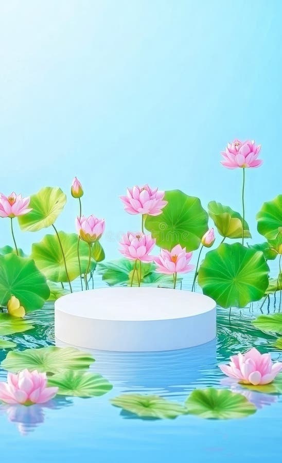Spring Flowers are Arranged on a Podium, Reflected in the Water, As a ...